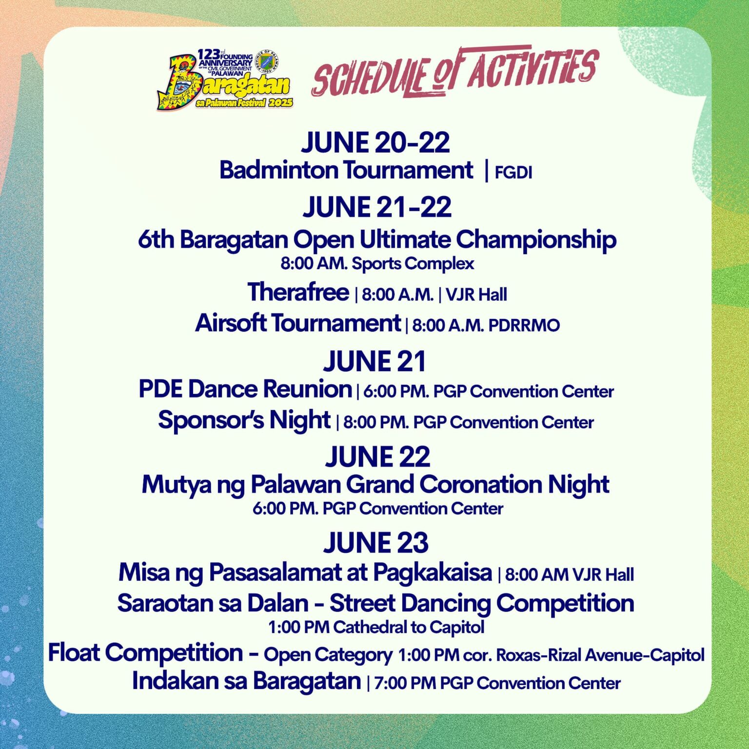 Baragatan sa Palawan Festival 2025: Full Schedule | Palawanderer.net